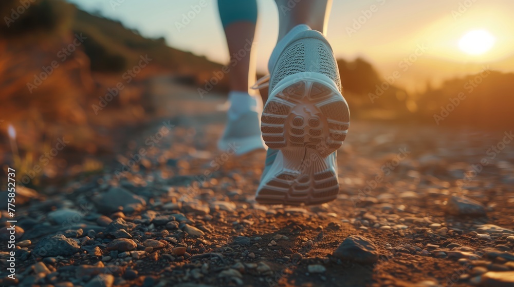 Close-up of an athlete's feet walking, with a focus on the running ...