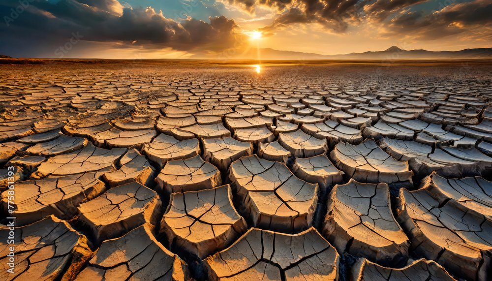 Drought cracked dry land summer heat wave, climate change catastrophic environmental disaster ...