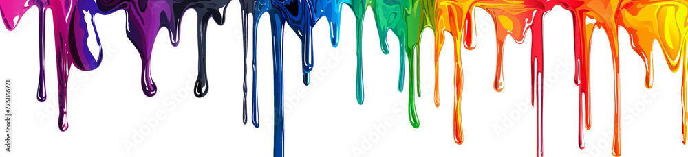 Rainbow paint dripping down, seamless pattern on white background ...