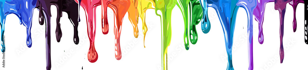 Rainbow paint dripping down, seamless pattern on white background ...