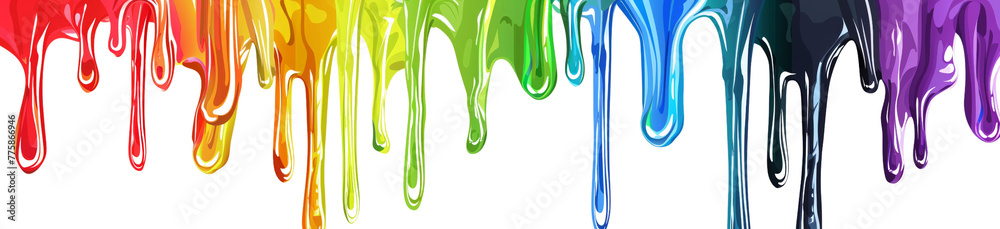 Rainbow paint dripping down, seamless pattern on white background ...