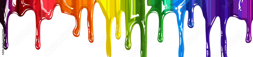 Rainbow paint dripping down, seamless pattern on white background ...