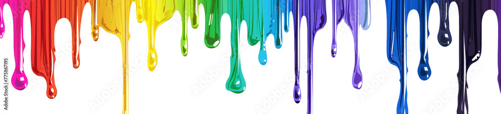 Rainbow paint dripping down, seamless pattern on white background ...