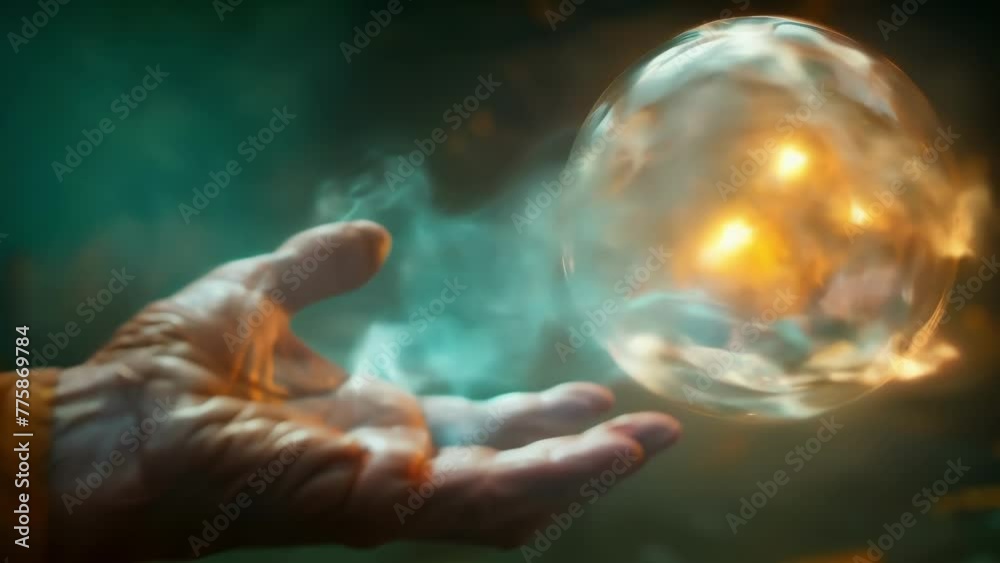 A hand reaching out to touch a floating orb representing the connection ...