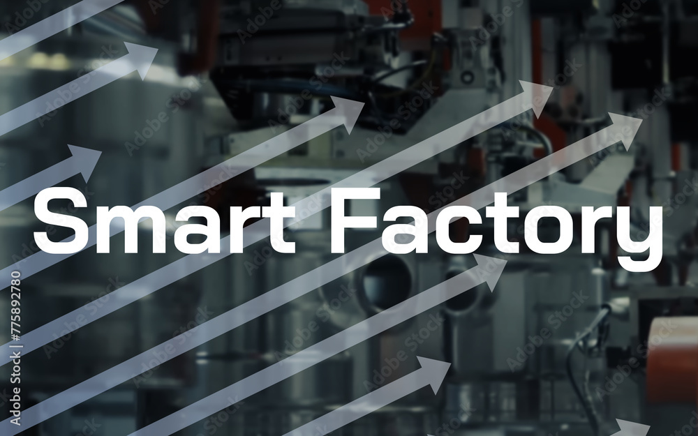 Smart Factory lettering - in the background machines of a production ...