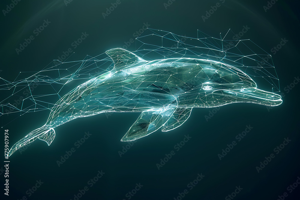 Illuminated wireframe-based visualization set against a luminous ...