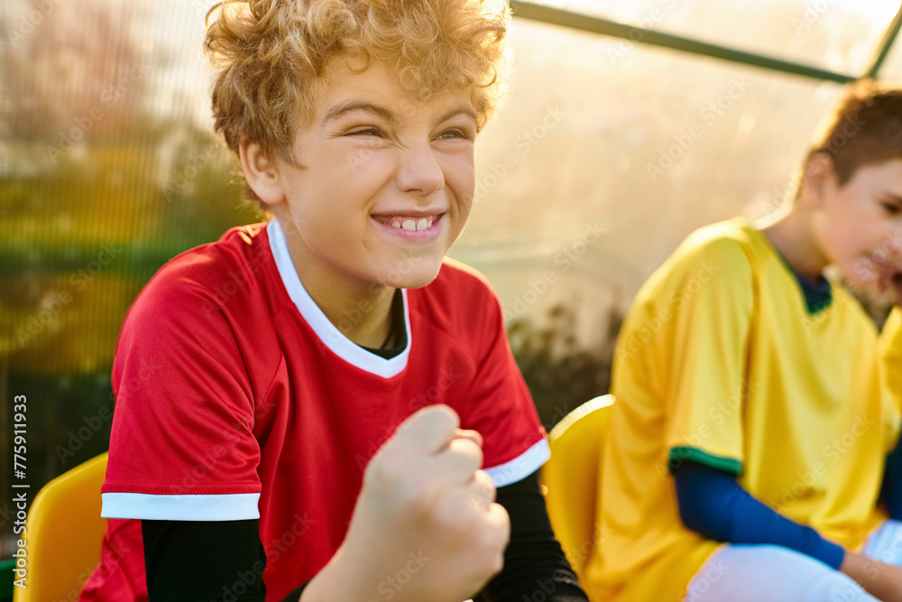 Two young men are sitting closely next to each other, engaged in deep ...