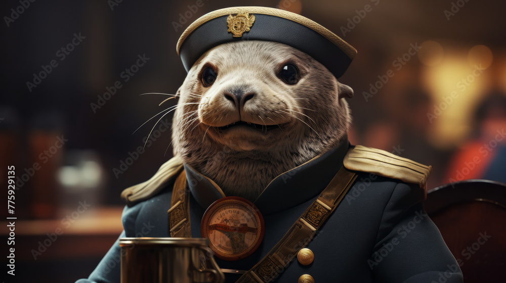 VImagine a debonair dolphin in a tailored sailor's uniform ...