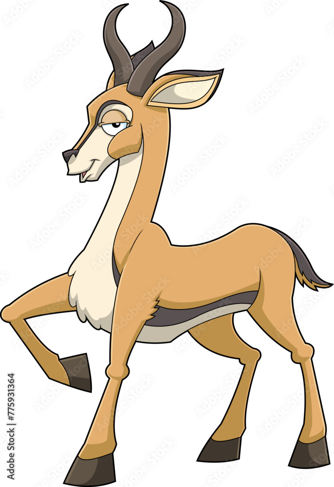 Springbok Animal Cartoon Character. Vector Hand Drawn Illustration ...