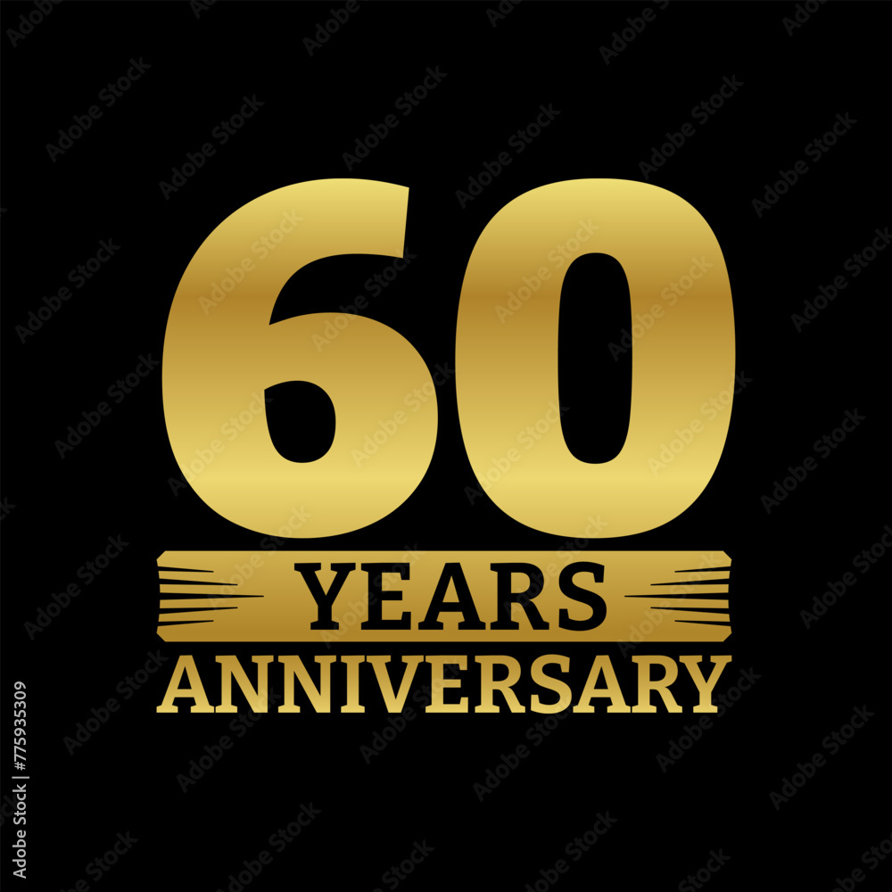 60 years logo or icon. 60th anniversary golden badge. Birthday ...