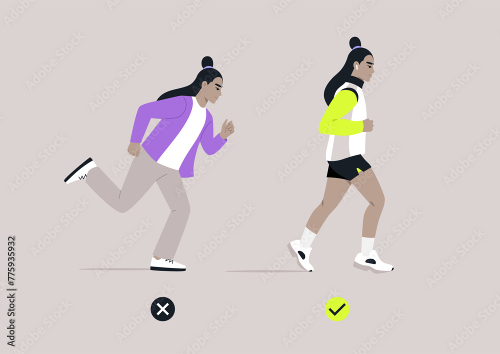 Vetor de Perfecting the Run, Correct Jogging Technique Demonstration, A ...