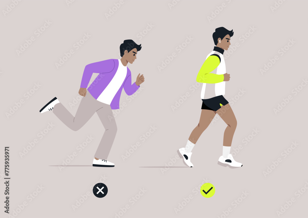 Perfecting the Run, Correct Jogging Technique Demonstration, A side-by ...