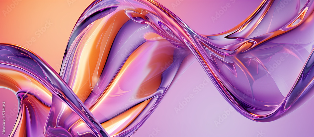 3d render, abstract organic glass shapes with reflections, organic ...