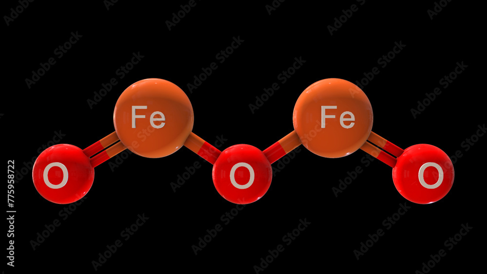 Iron(III) oxide or ferric oxide molecule structure 3d illustration ...