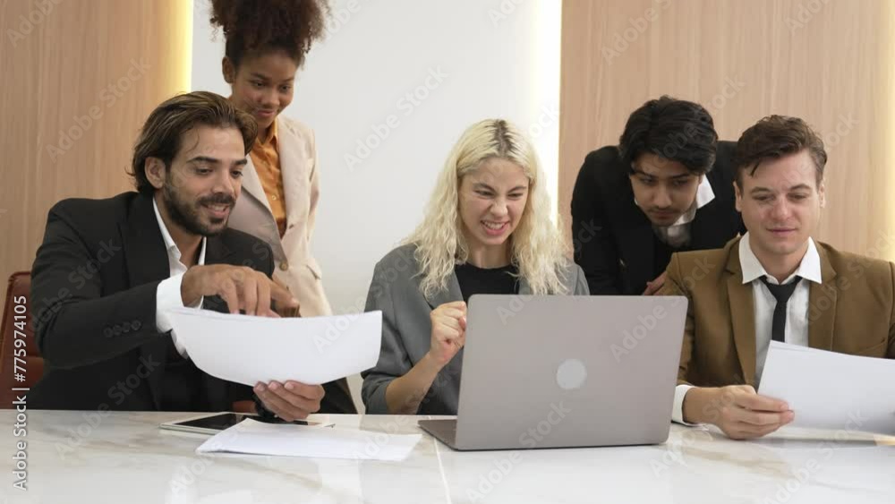 Diverse group of office worker and employee feels happy and excited and ...