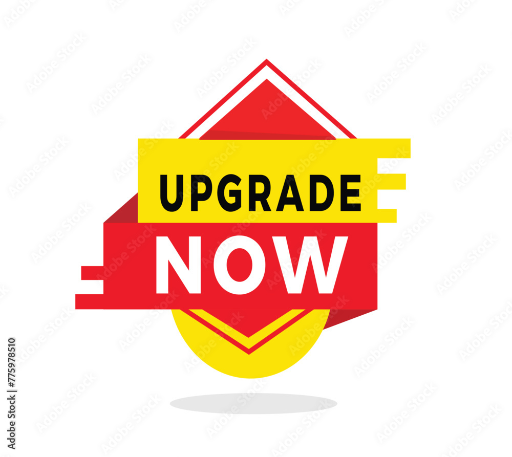 Upgrade now red label icon for announcement, advertising, vector. Flat ...
