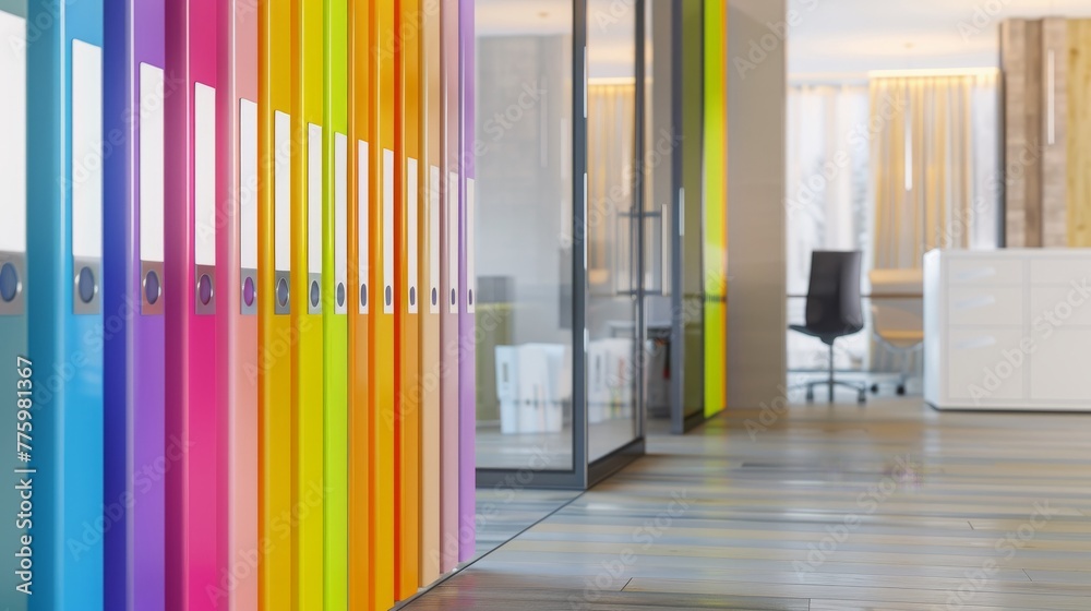 Brightly colored file folders, their tabs neatly labeled, set against a ...