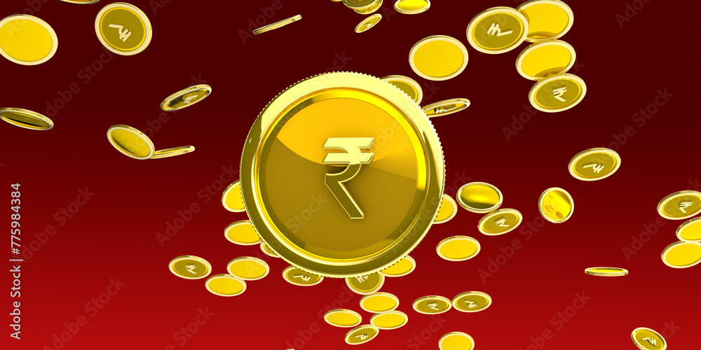 GOLD COIN INDIAN RUPEE.Gold rupee coins. Indian money, stacked golden ...