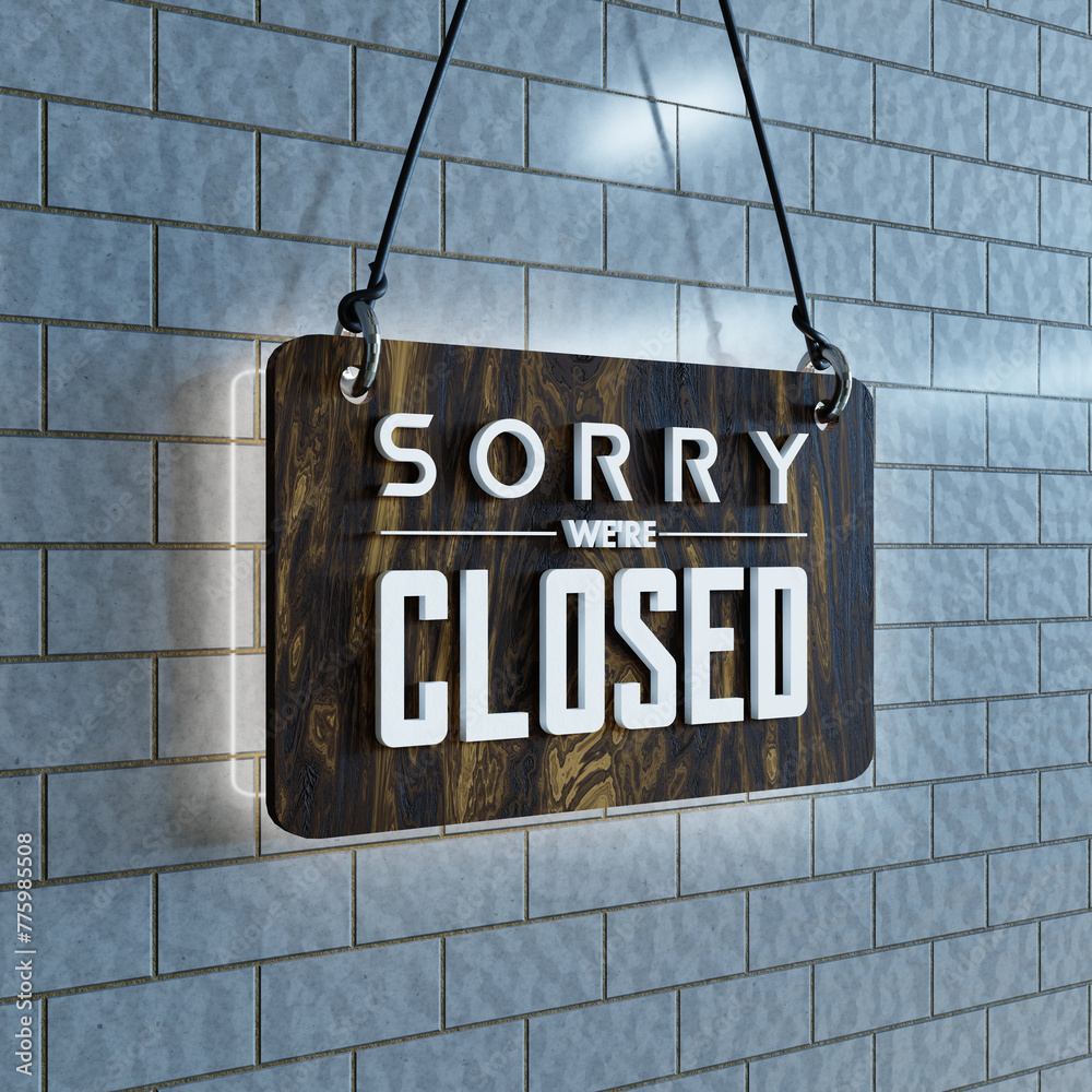 sorry close sign 3d render. modern signage on bricks wall background ...