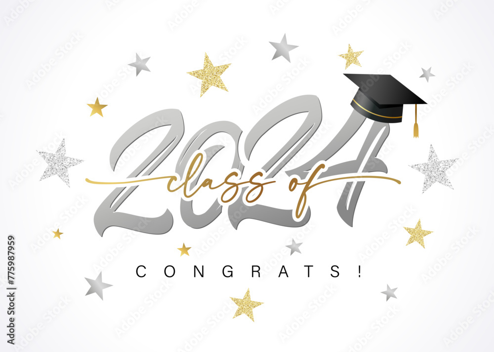 Class of 2024 Congrats, silver logo design, stars and lettering. Class ...