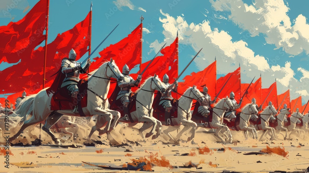 Medieval Battle: Illustrate a fierce battle scene with armored knights ...