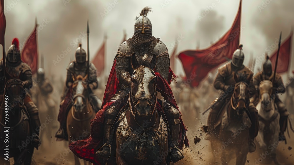 Medieval Battle: Illustrate a fierce battle scene with armored knights ...