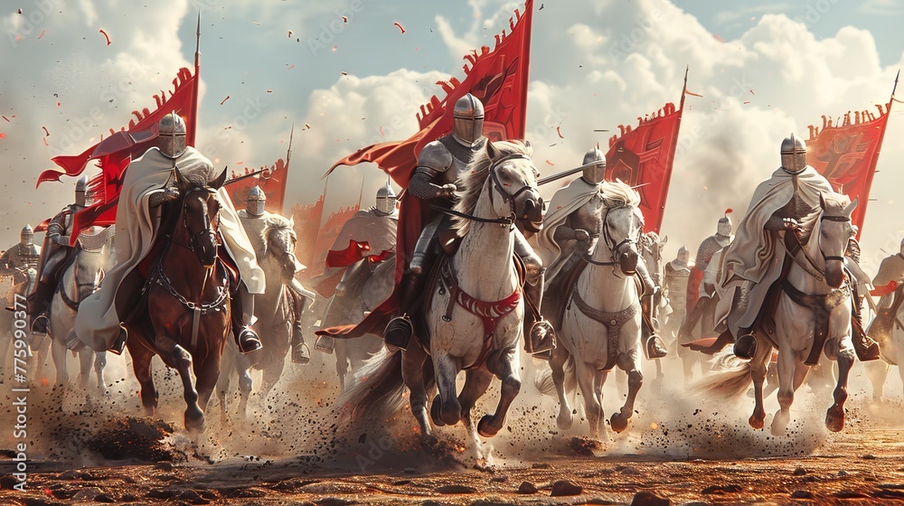 Medieval Battle: Illustrate a fierce battle scene with armored knights ...