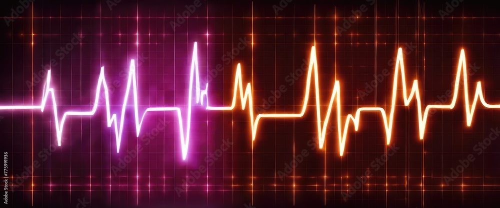 Neon orange and pink ECG background for sci fi futuristic medical ...