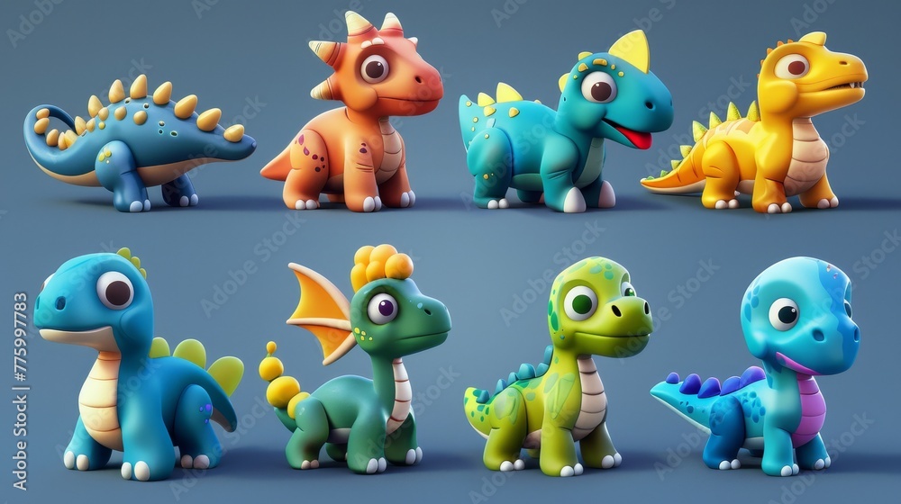 Three-dimensional dinosaur cartoon characters: Brachiosaurus ...