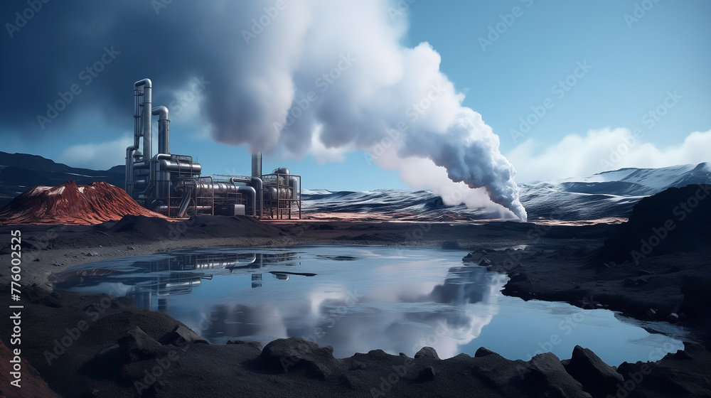 Geothermal power plant. Green energy - geothermal power station ...