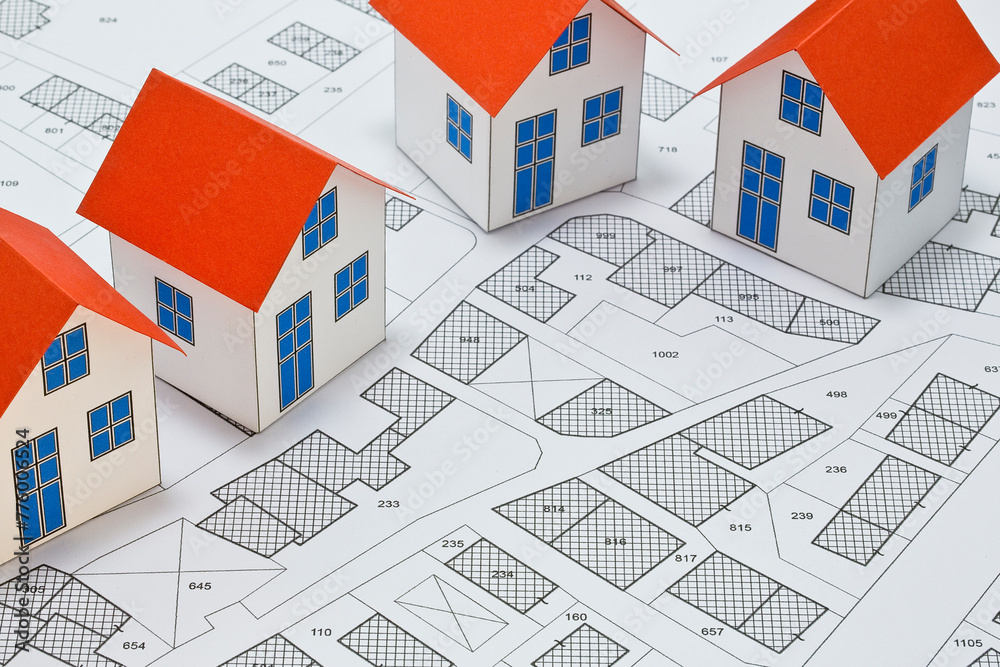 Cadastral map with buildings, building plot and free land parcel foto ...