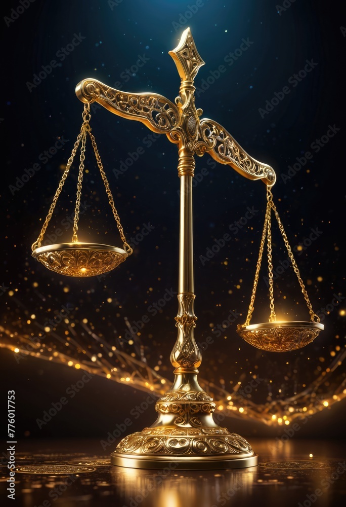 A golden scale gleaming with radiance stands as a symbol of justice and ...