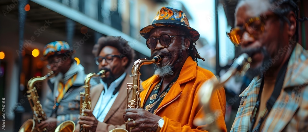 Musicians play jazz on the streets during Mardi Gras with saxophones ...