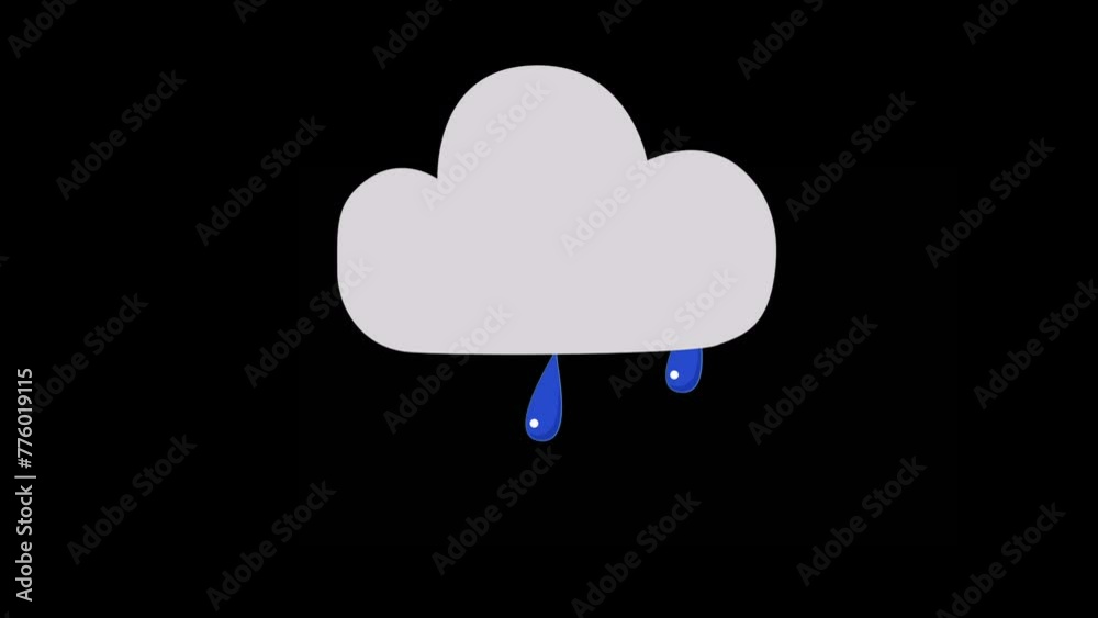 Cartoon simple cloud icon with rain and dripping raindrops and ...