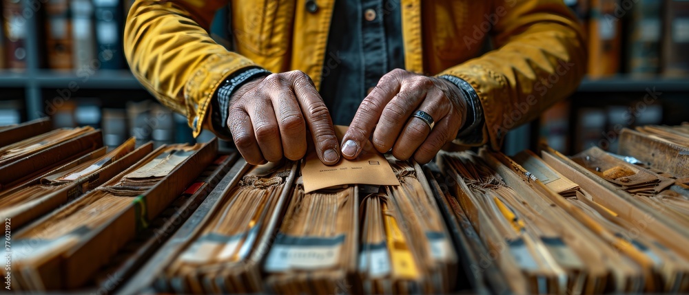 An individual using a computer to organize documents, use an online ...