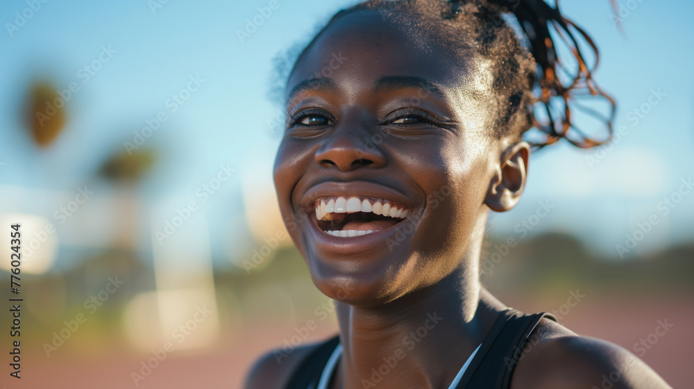 With determination etched on her face, a triumphant black athlete ...