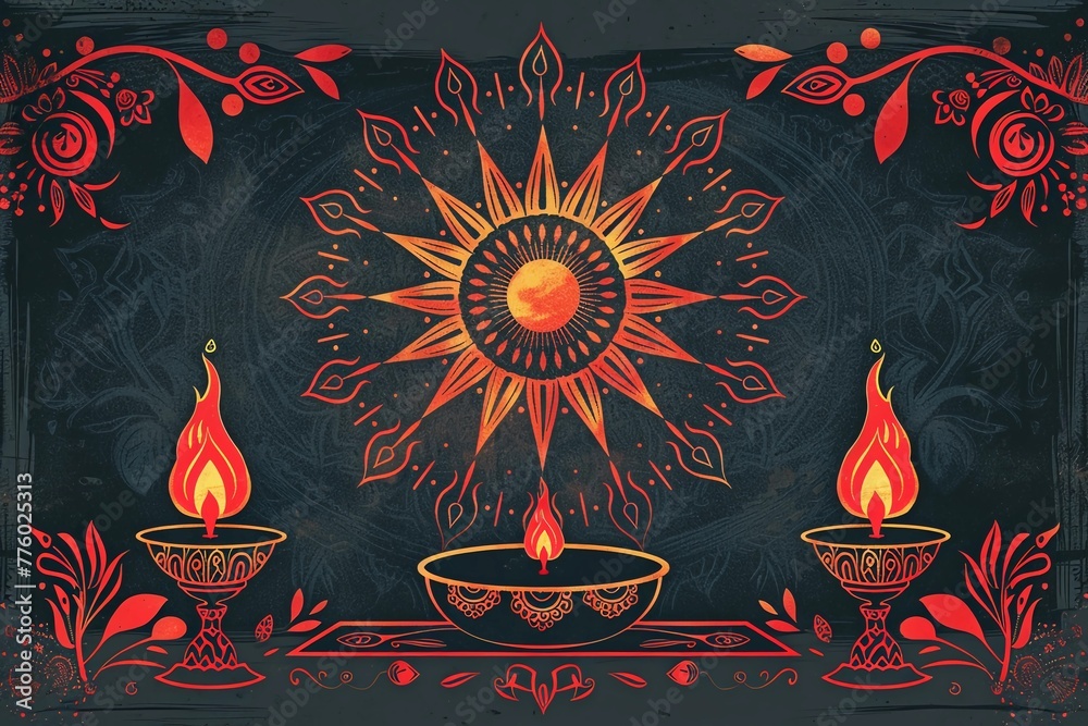 Sinhala New Year Greeting Card with Diyas, Ornate Oil Lamps, And A ...