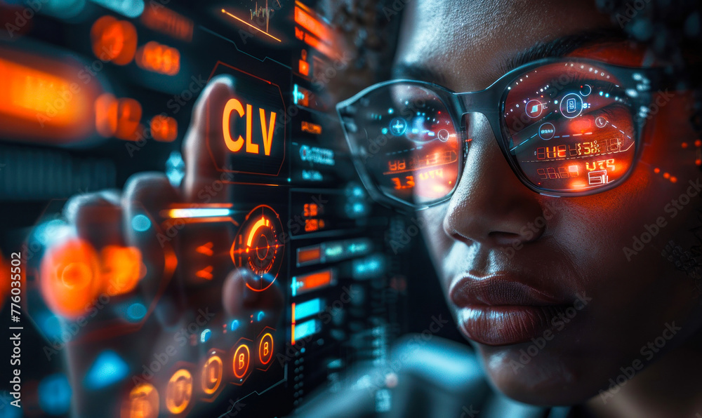 Customer lifetime value (CLV) concept - person interacting with virtual ...