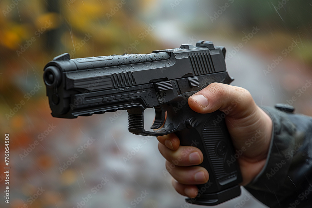 HK USP45 Pistol hand shooting the pistol handgun, side view Stock ...