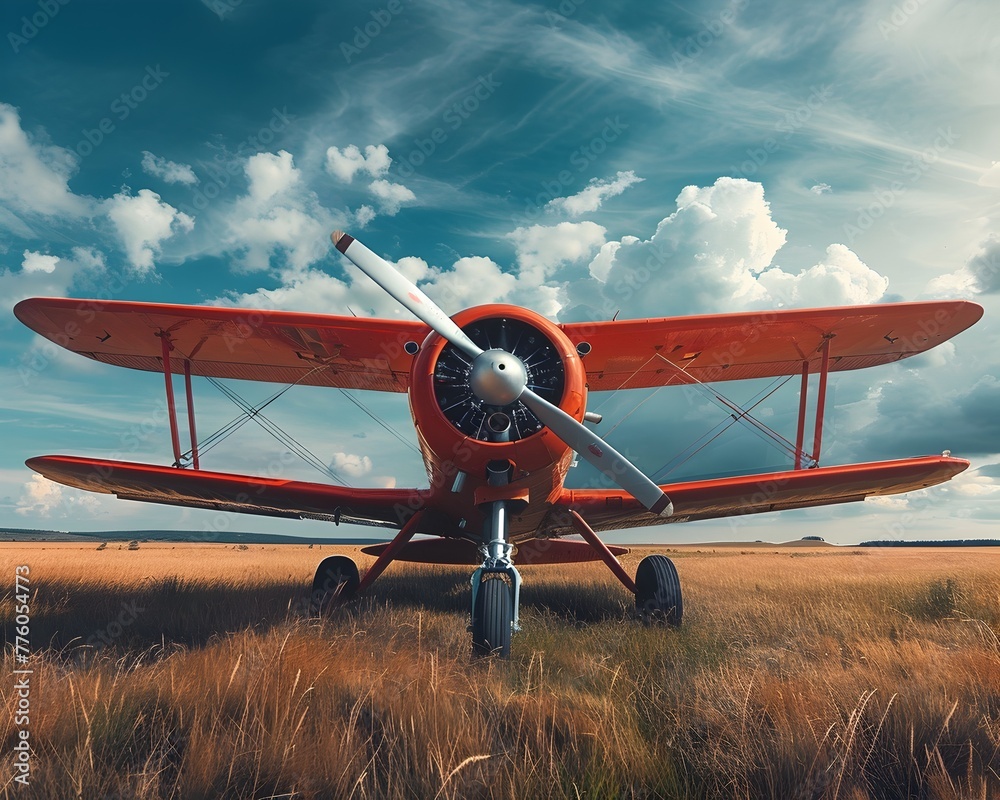 Vintage Propeller Plane Parked in a Grassy Field Evoking the Golden Age ...