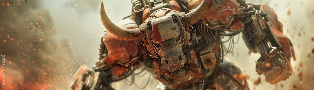 Minotaur with a biomechanical labyrinth armor, merging ancient myth ...