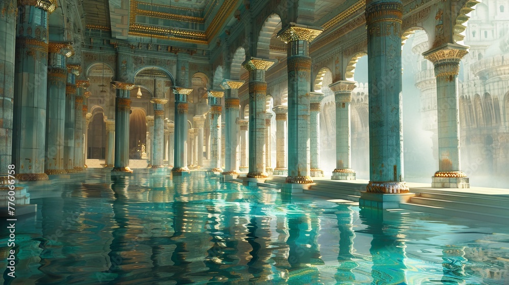Mysterious Fantasy Palace: Atlantis-Inspired Magic, Reflections, and Ancient Ruins with a Sense ...