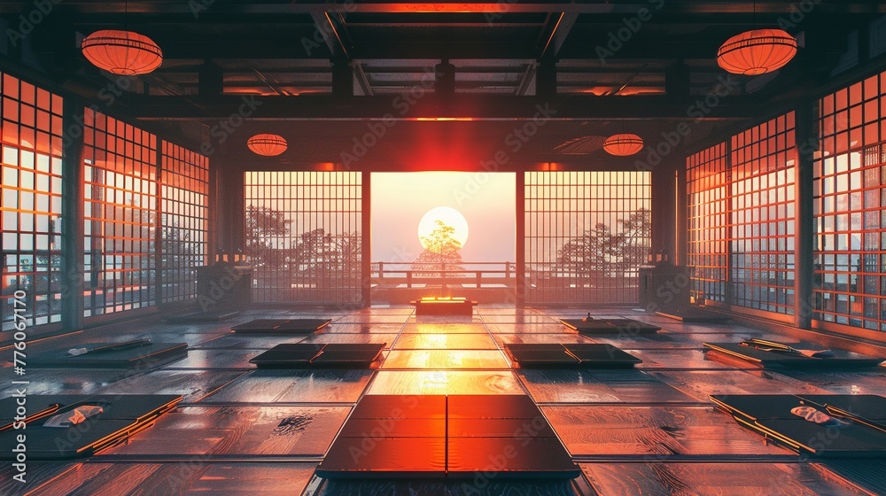 Ninja training dojo with weapons, obstacles, and traditional Japanese ...