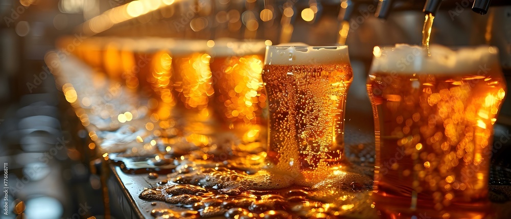 Golden light beer fermenting in a brewery showcasing the fermentation ...