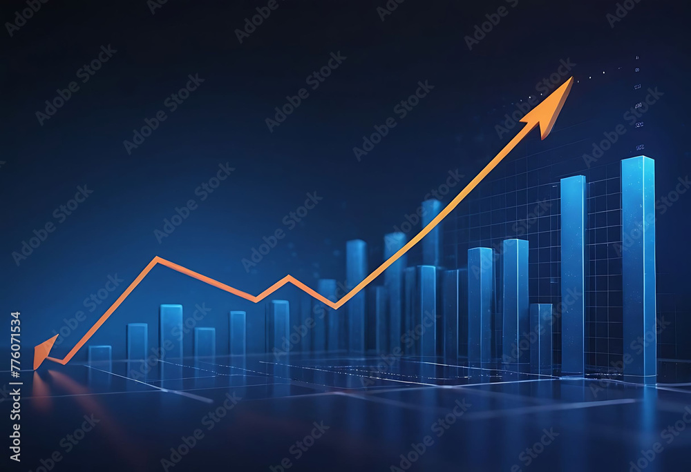Digital growth graph chart with up arrow on technology blue background ...