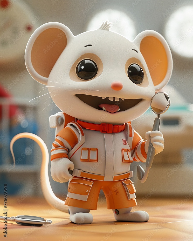 Emergency Dentist Mouse, a mouse in a quickresponse outfit, handling ...
