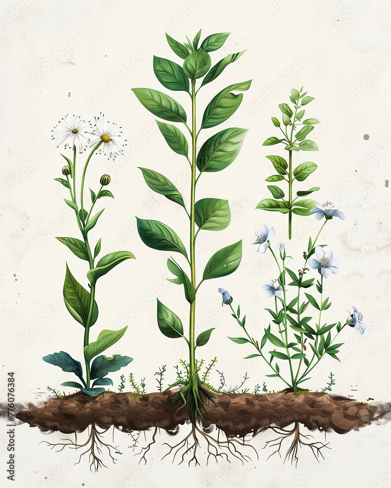 Plant life cycle, botanical illustration, educational use, detailed ...