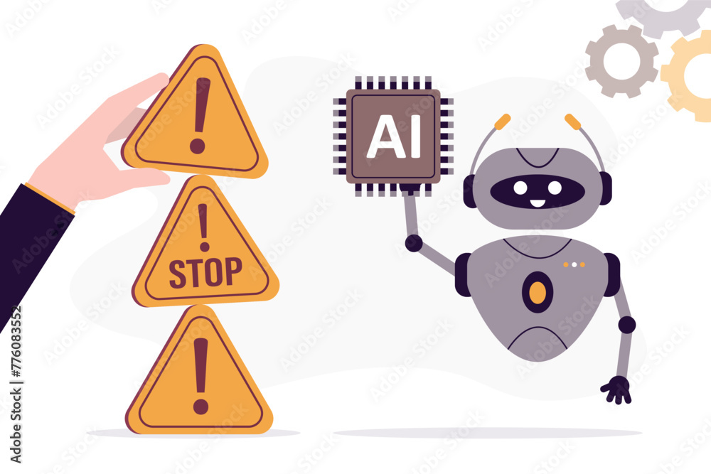 Human hand puts stack of prohibition signs. Ban robots, fear of future ...