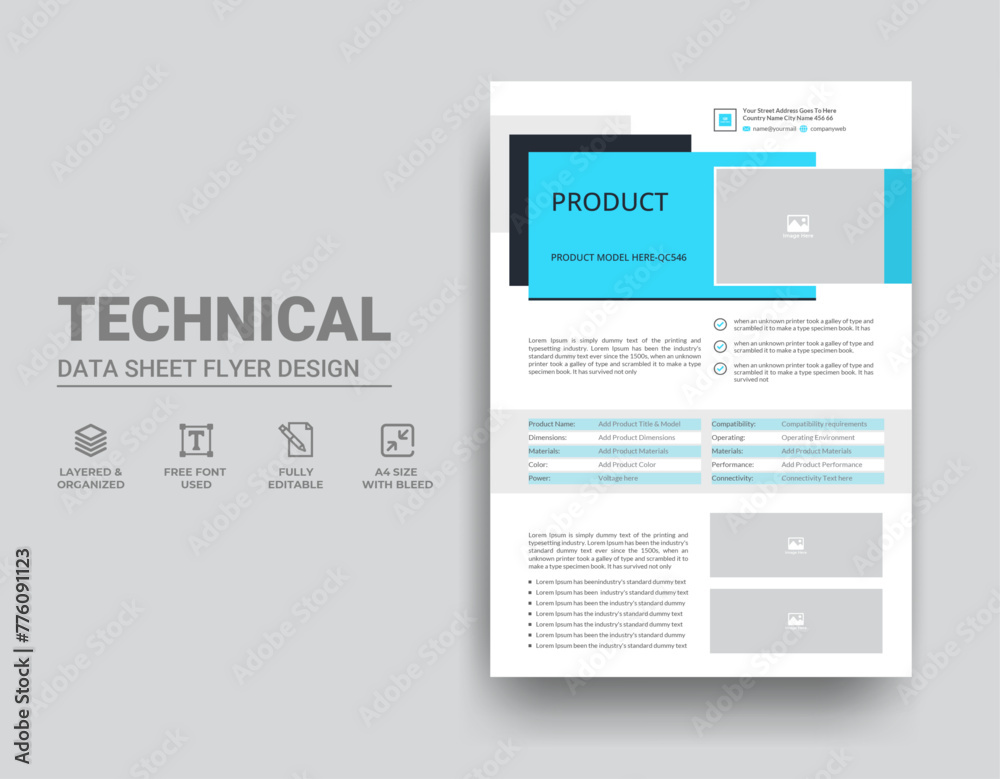 Technical Data Sheet Template Price Table Flyer Design Stock Vector ...