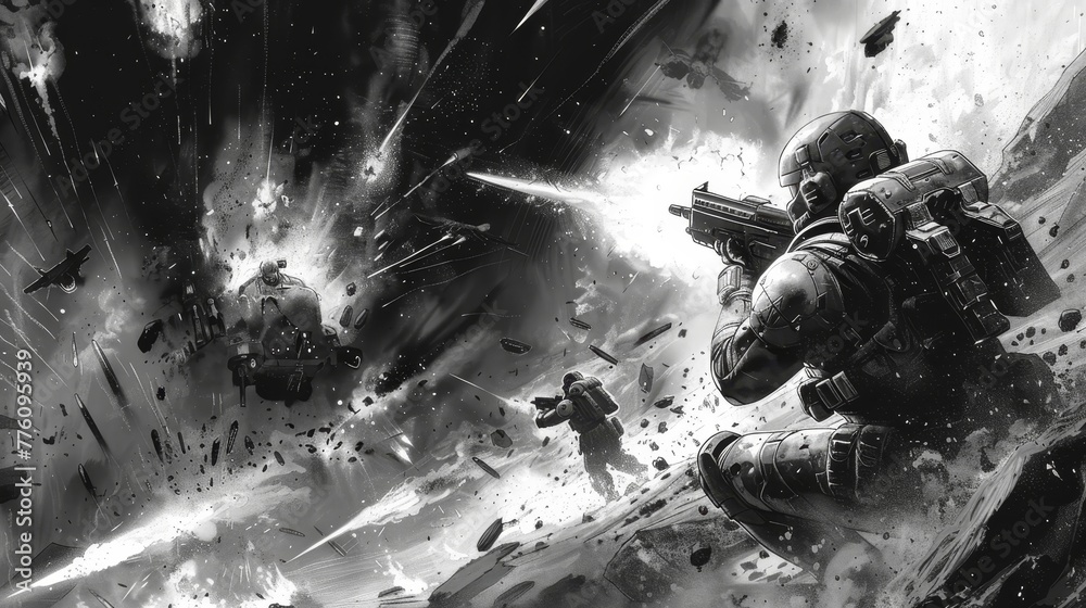 A man in a military uniform is holding a rifle and shooting at a target ...